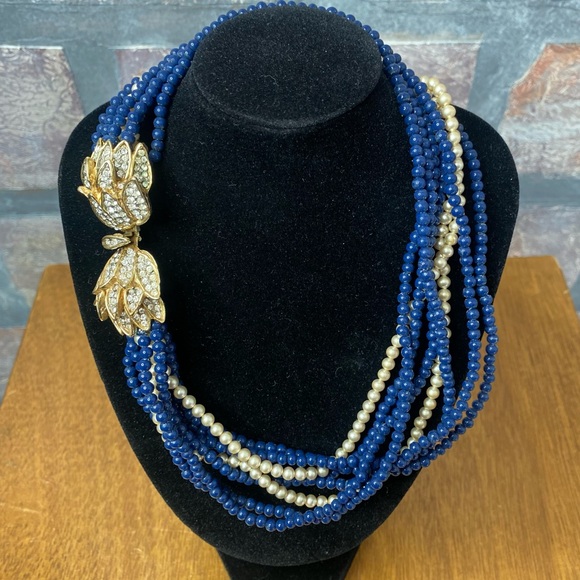Kenneth Jay Lane | Jewelry | Kenneth Jay Lane Kjl Vintage 6s Necklace Blue And White Beads ...